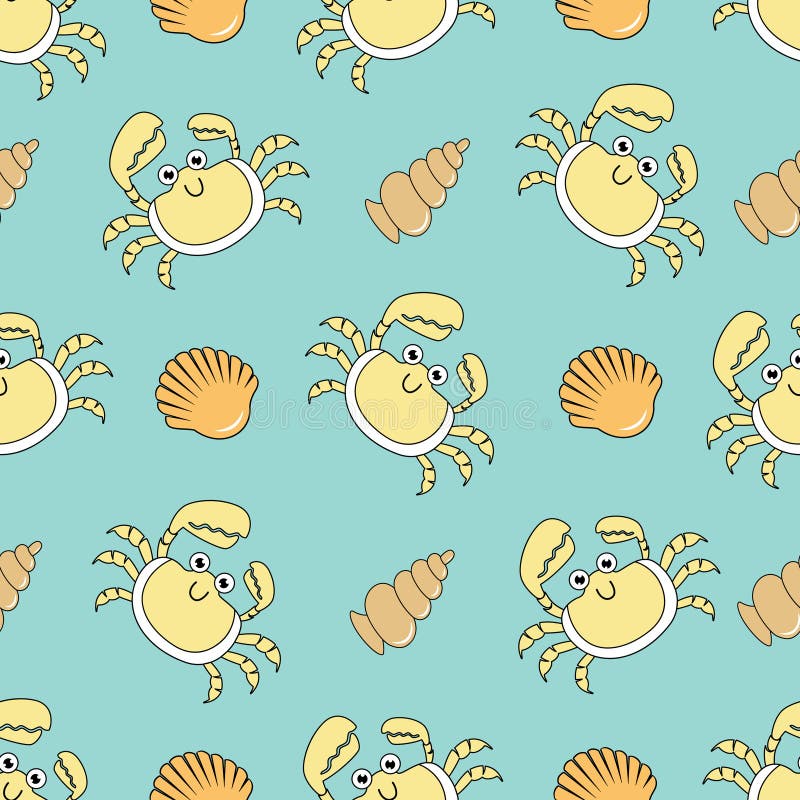 Cute Seamless Patterns with Crab and Shells Stock Vector - Illustration ...