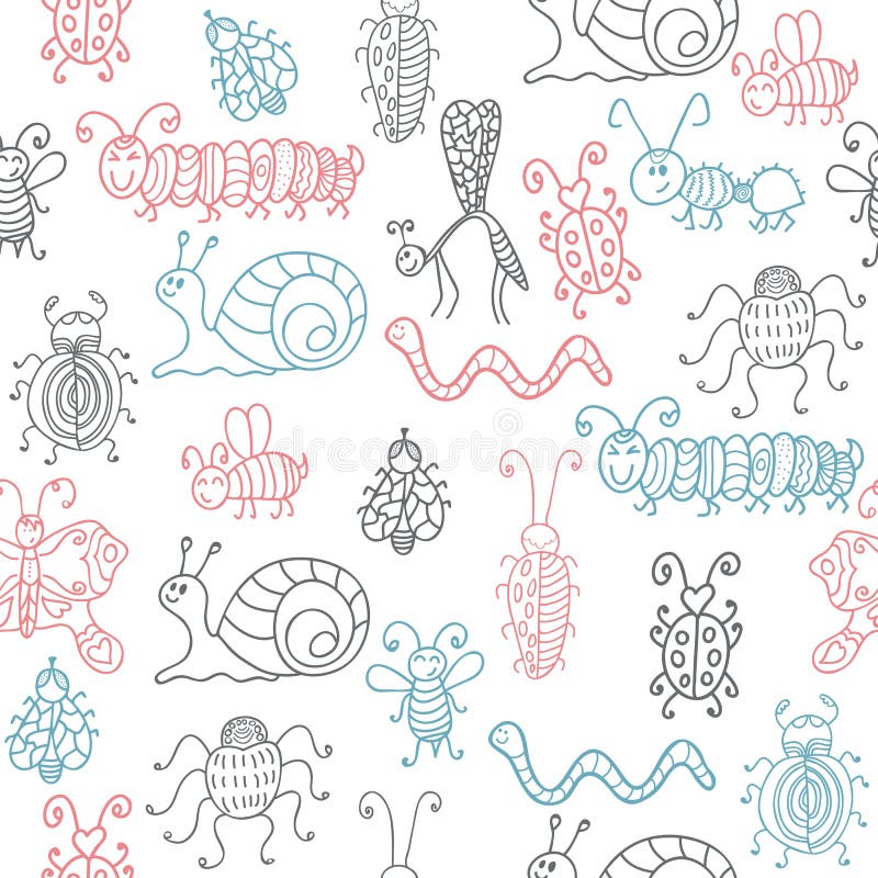 Cute Seamless Patterns with Insects Stock Vector - Illustration of ...
