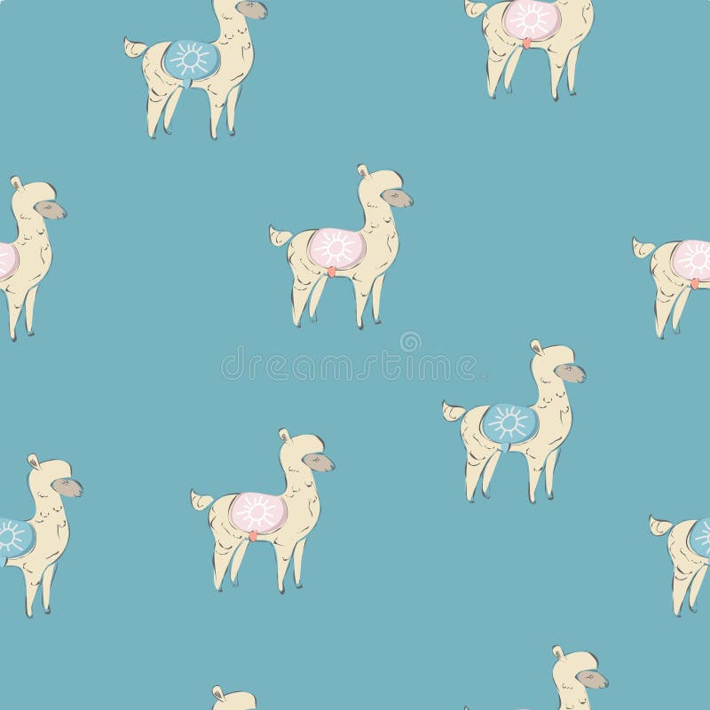 Cute Seamless Simple Alpaca Pattern Stock Illustration - Illustration ...