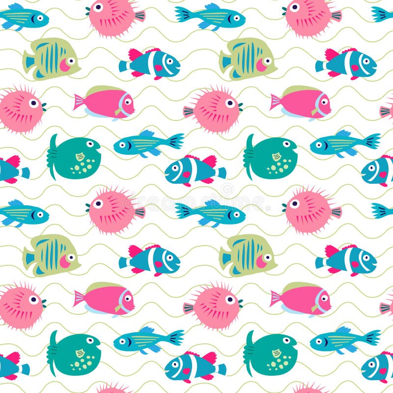 Cute Seamless Texture with Different Tropical Fish Stock Vector ...