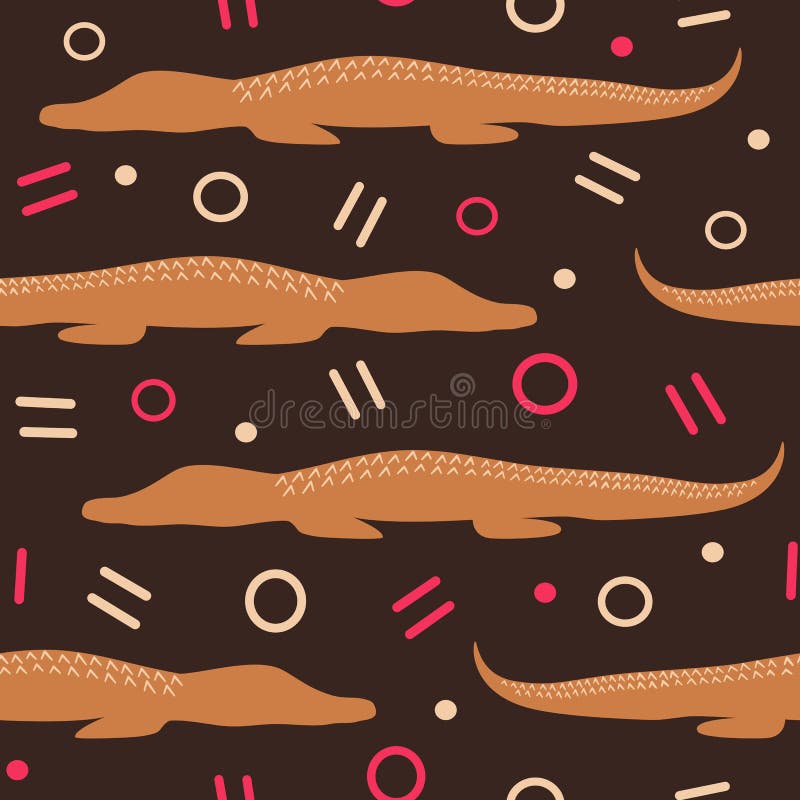 Cute Seamless Vector Pattern Background Illustration with Crocodile and ...