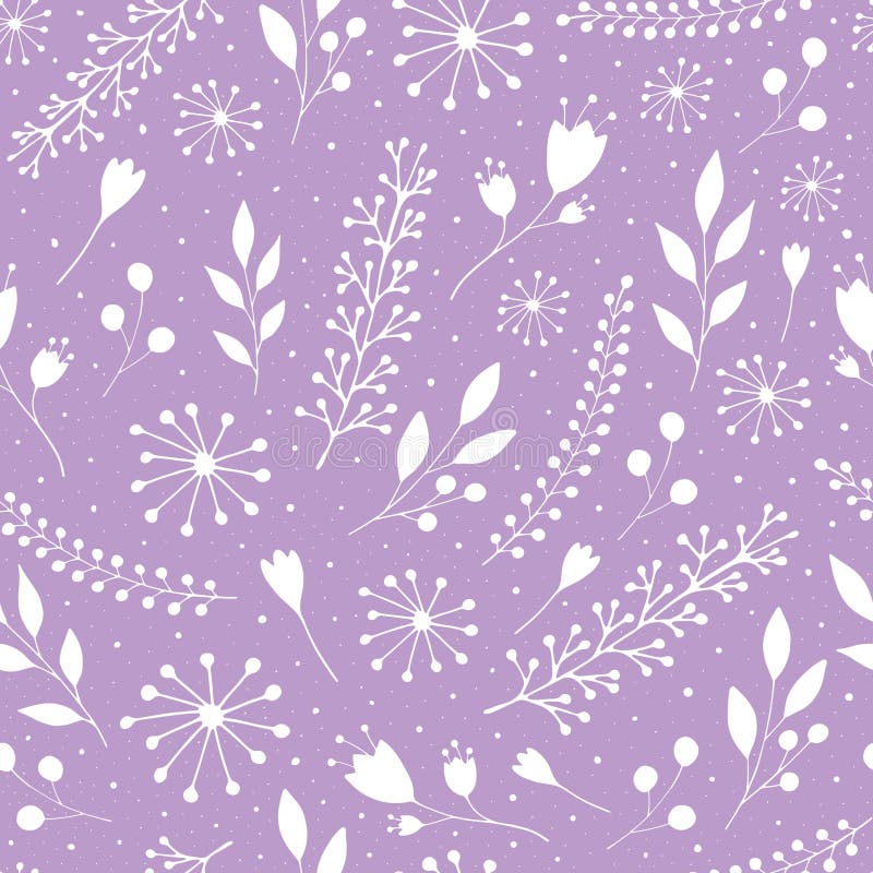 Cute Seamless Vector Pattern with Cartoon Flowers and Sprigs on a ...