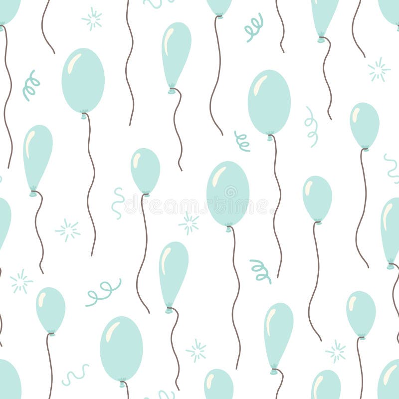 Cute Seamless Vector Pattern Hand Drawn Blue Balloons and Festive ...
