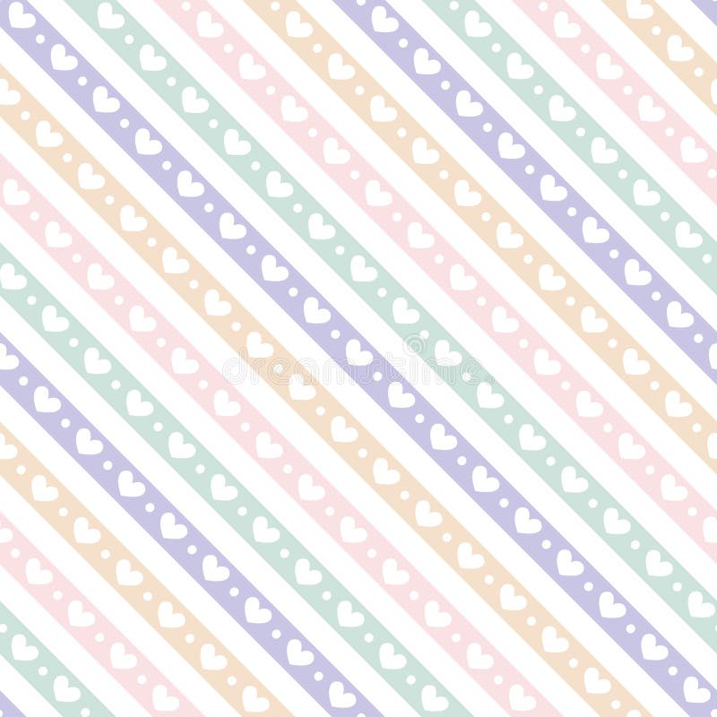 Cute Seamless Vector Pattern with Heart on Diagonal Stripe Background ...