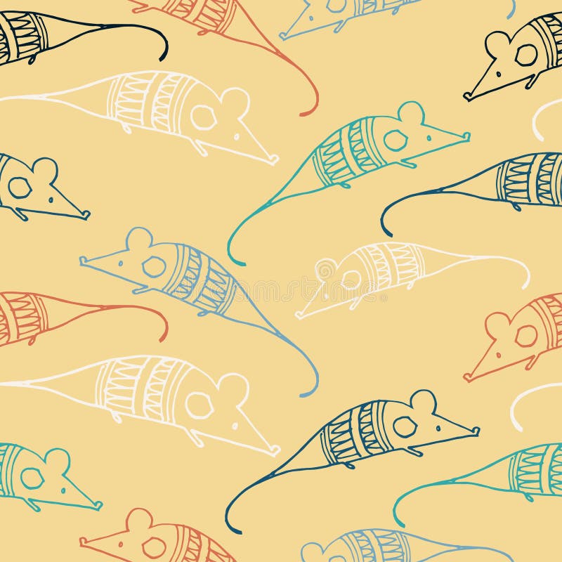 Cute Seamless Vector Pattern Lined Decorative Ornamental Cartoon Mice ...
