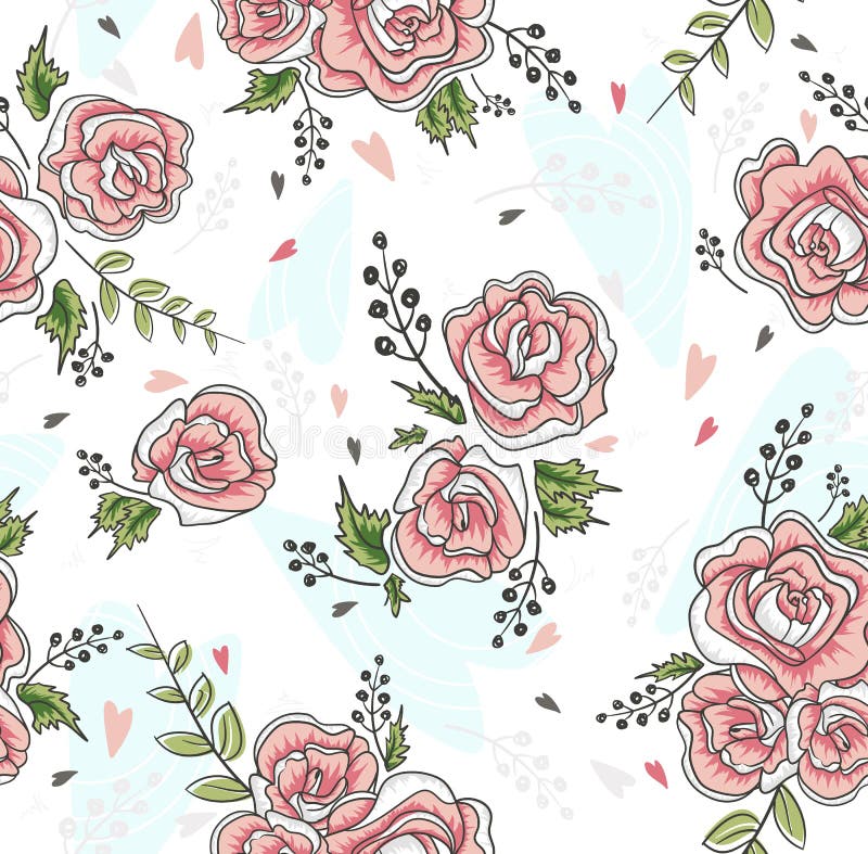 Cute Seamless Vintage Rose Pattern Stock Illustration - Illustration of ...