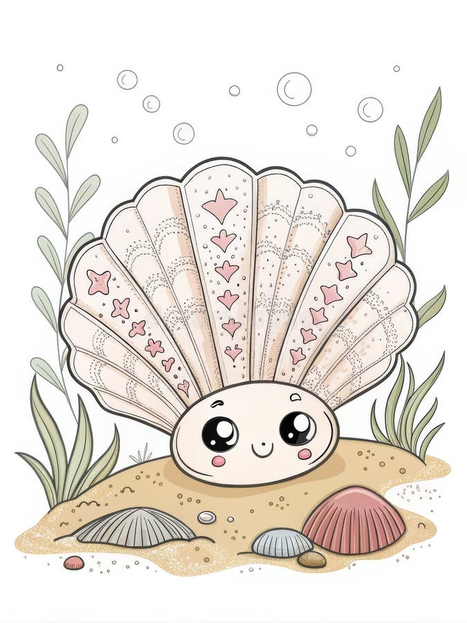 Cute Seashell Character Underwater Illustration, Ocean ,shell Stock ...