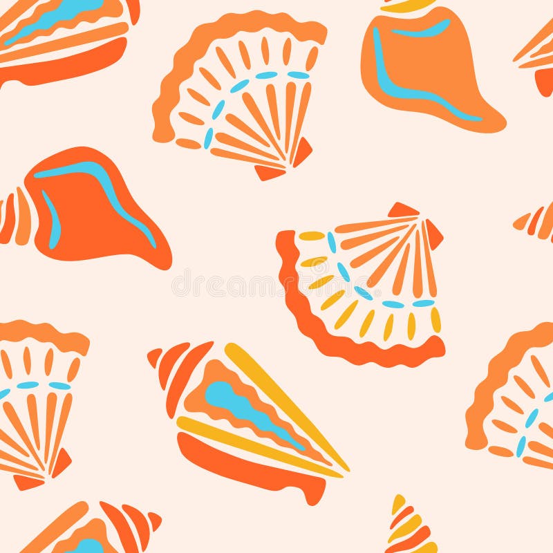 Cute Seashells Vector Seamless Pattern. Bright Marine Repeat Surface ...