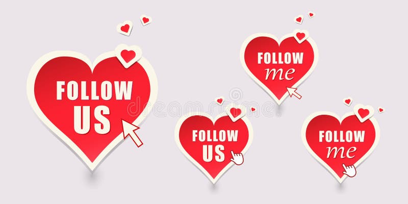 A Cute Set of Buttons Follow Us-Follow Me-red Hearts Stock Vector ...