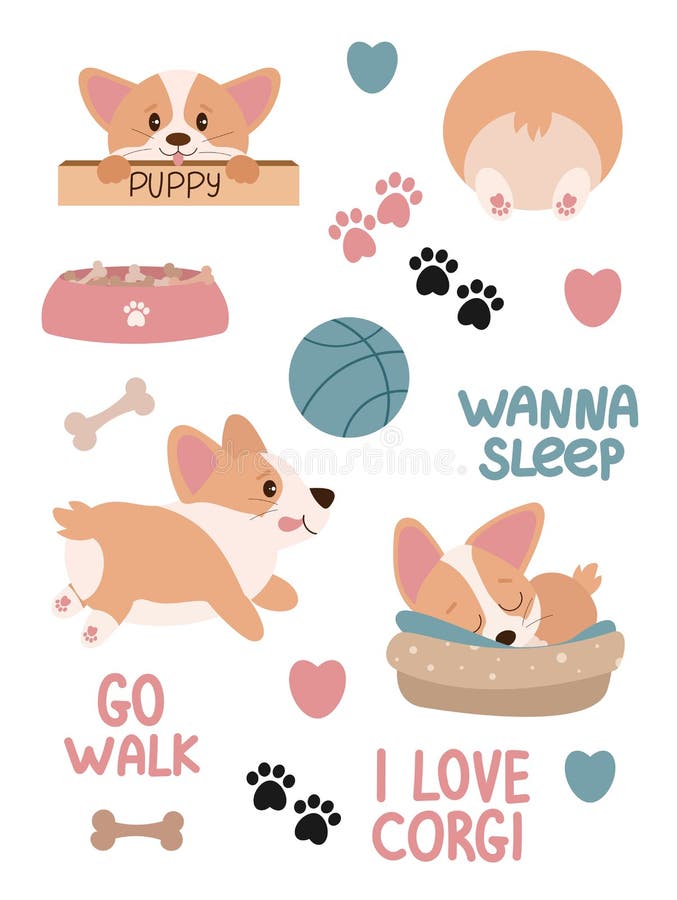 Cute Set of Corgi Stickers Vector Cartoon Illustration Stock Vector ...