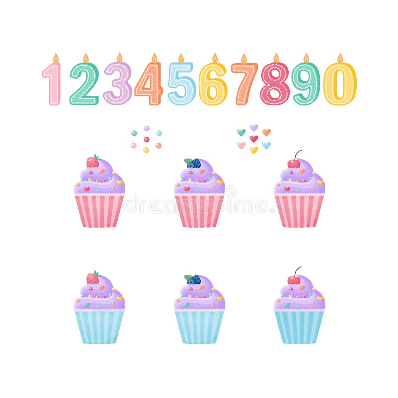 A Cute Set for Designing Cupcakes with Candles, Numbers and Decor and ...