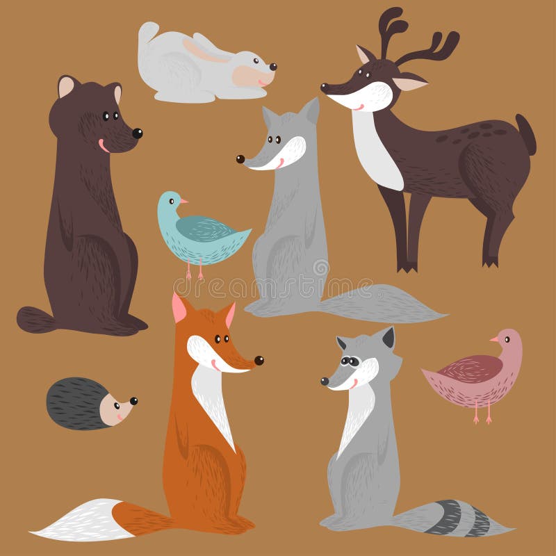 Cute set of forest animals stock illustration. Illustration of forest ...