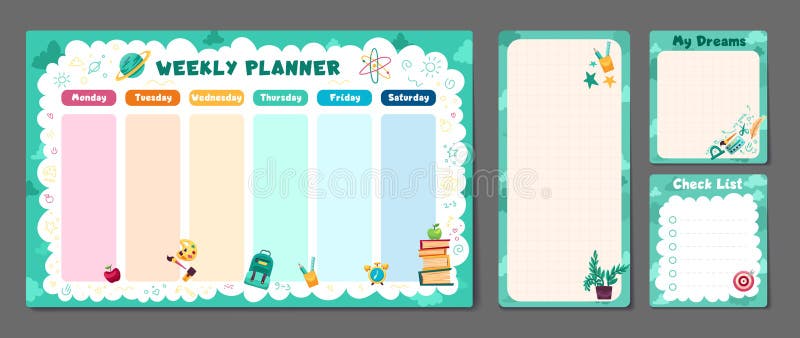 Cute Set of Printable Weekly or daily Planner, Note Paper Design ...