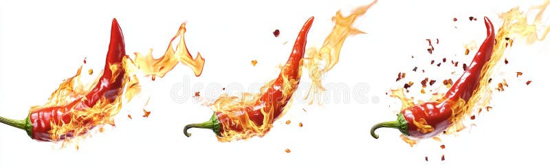 Cute Set of Red Chili Peppers on Fire Stock Illustration - Illustration ...