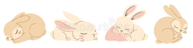 Cute Set of Sleeping Bunnies, Flat Vector Illustration in Kids Style ...