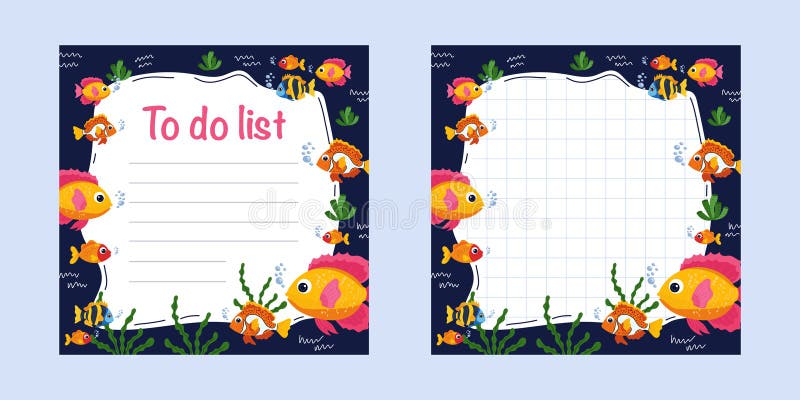 Cute Set of To Do List, Note Paper. Stock Vector - Illustration of fish ...