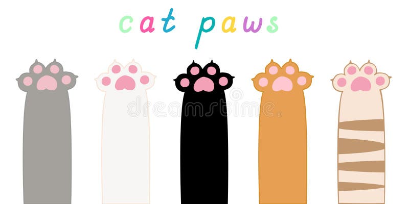 Cute Set of Various Cat Paws with Hand Drawn Text Stock Vector ...