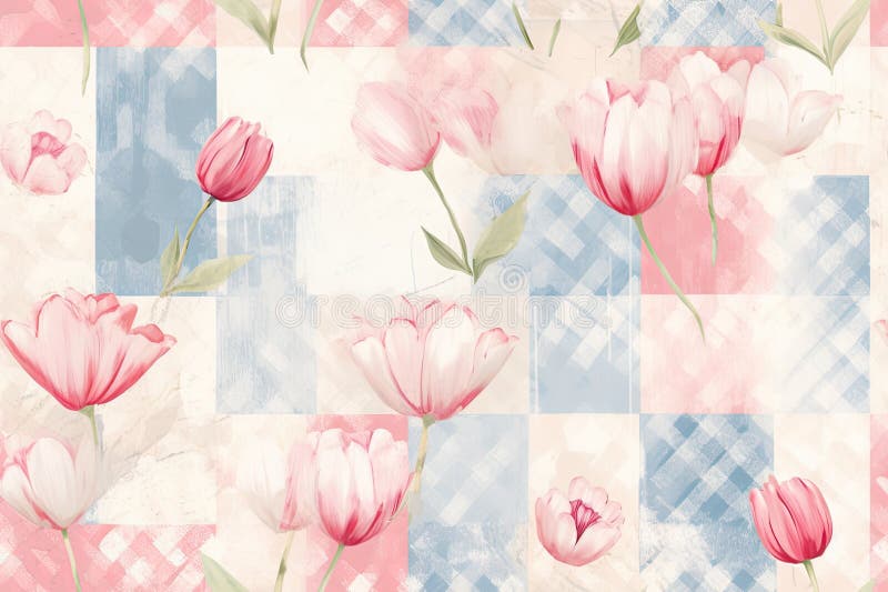 Cute Shabby Chic Patchwork Seamless, Tulip, Vintage Rustic Style ...
