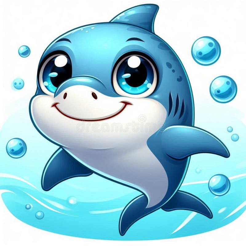 Cute Shark with Cute and Funny Faces Swimming in the Ocean 5 Stock ...