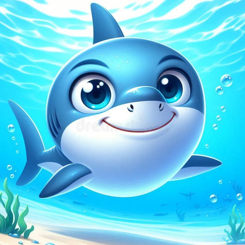 Cute Shark with Cute and Funny Faces Swimming in the Ocean 7 Stock ...
