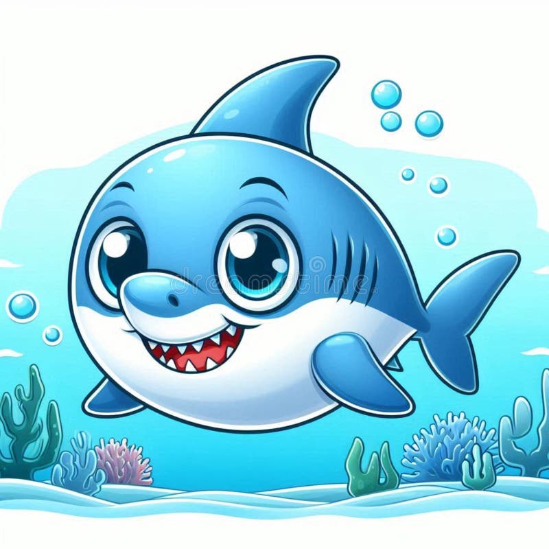 Cute Shark with Cute and Funny Faces Swimming in the Ocean 10 Stock ...