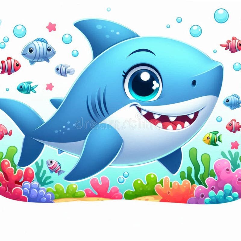 Cute Shark with Cute and Funny Faces Swimming in the Ocean 4 Stock ...