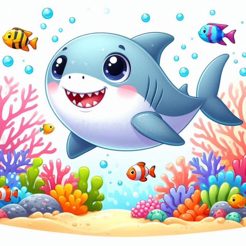 Cute Shark with Cute and Funny Faces Swimming in the Ocean 3 Stock ...