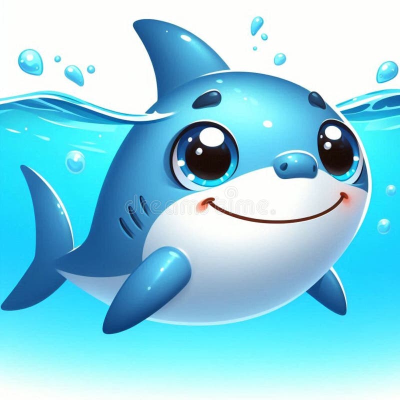 Cute Shark with Cute and Funny Faces Swimming in the Ocean 8 Stock ...