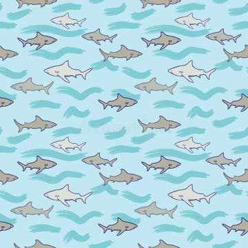 Cute Shark Print Seamless Repeat Pattern Vector. Stock Vector ...