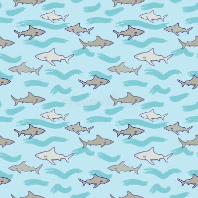 Cute Shark Print Seamless Repeat Pattern Vector. Stock Vector ...