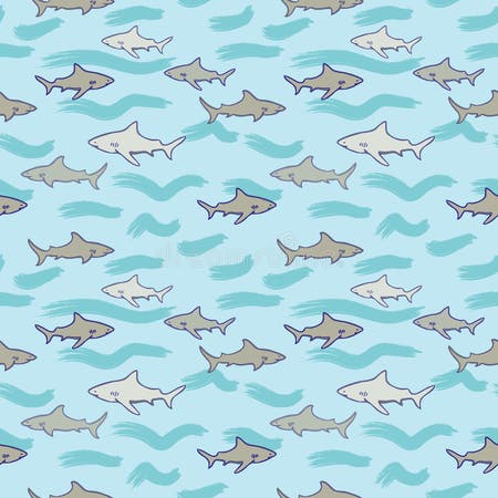 Cute Shark Print Seamless Repeat Pattern Vector. Stock Vector ...