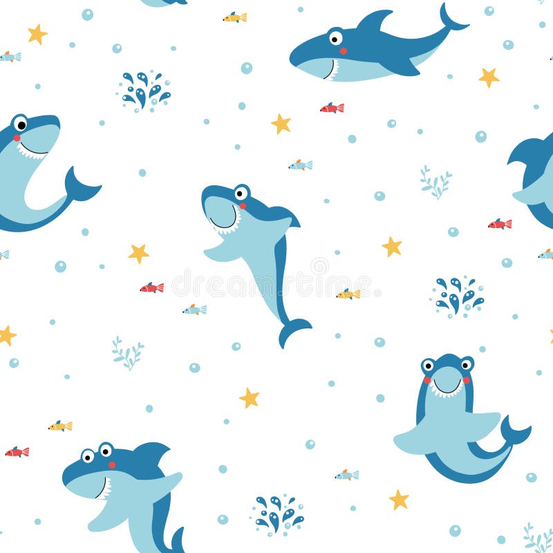 Cute Sharks Seamless Background Stock Vector - Illustration of ...