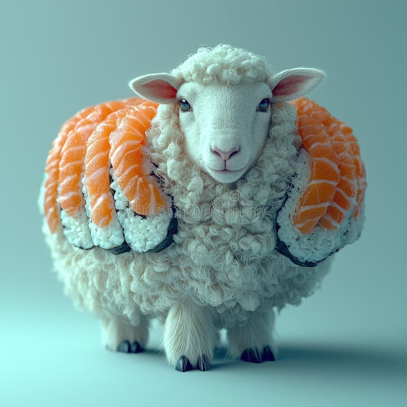 Cute Sheep Adorned with Sushi-inspired Patterns Stock Illustration ...