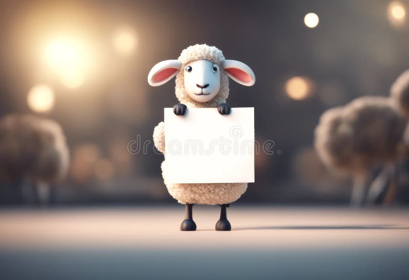 Cute Sheep Blank Holding Sign Cartoon Stock Illustration - Illustration ...