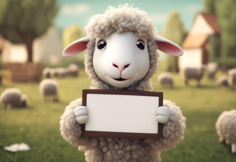 Cute Sheep Blank Holding Sign Cartoon Stock Illustration - Illustration ...