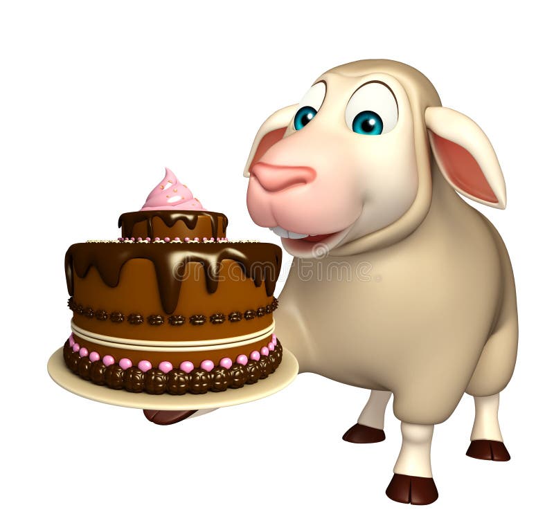 Cute Sheep Cartoon Character with Cake Stock Illustration ...