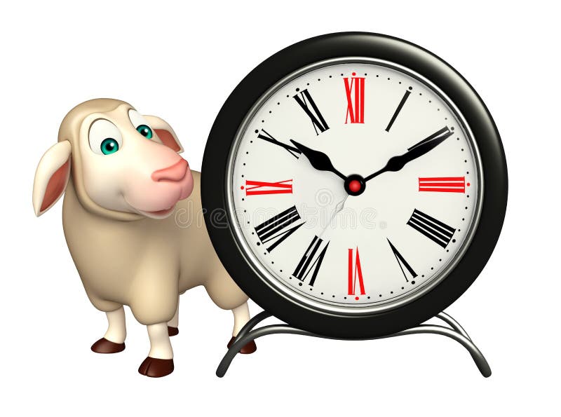 Cute Sheep Cartoon Character with Clock Stock Illustration ...