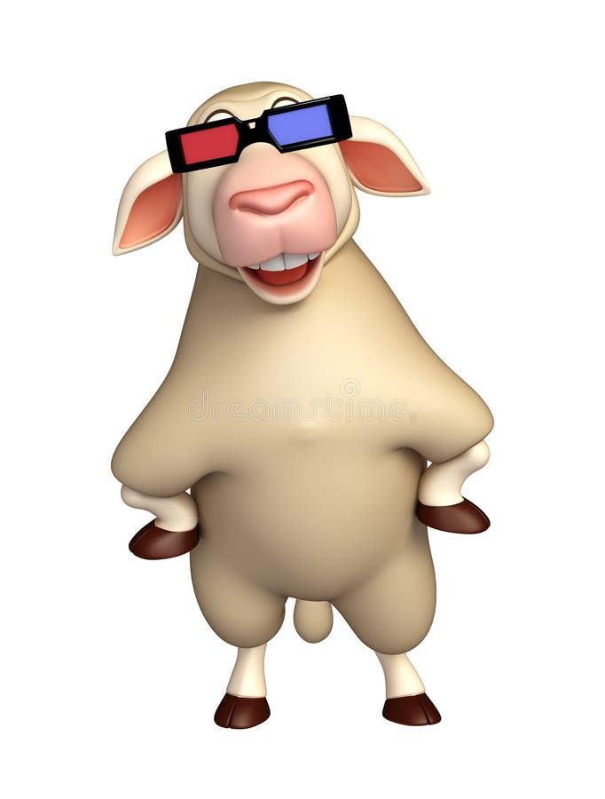 Cute Sheep Cartoon Character With 3D Gogal Stock Illustration ...