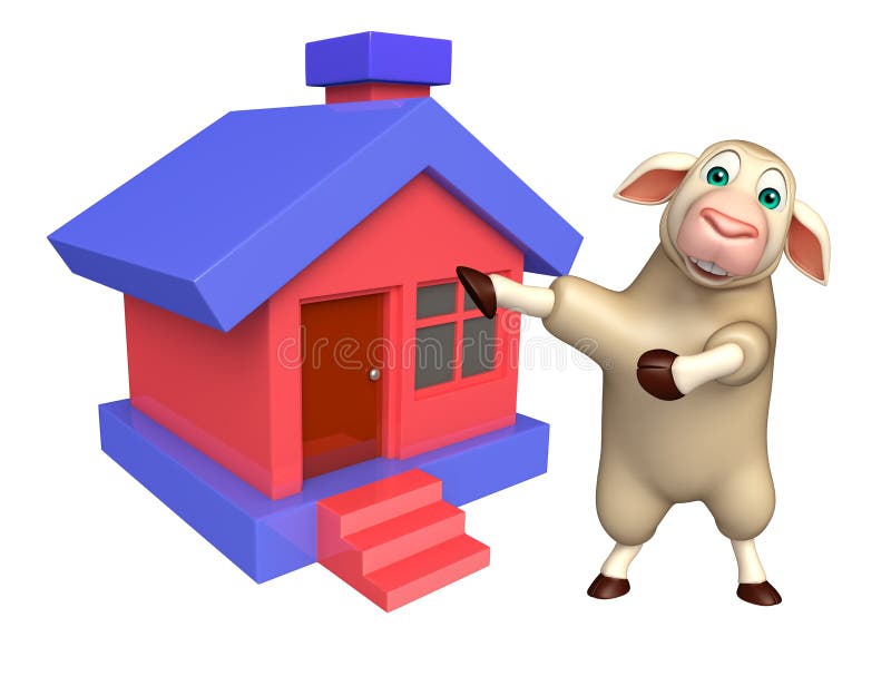 Cute Sheep Cartoon Character with Home Stock Illustration ...