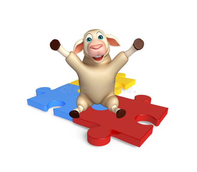 Cute Sheep Cartoon Character with Puzzle Stock Illustration ...