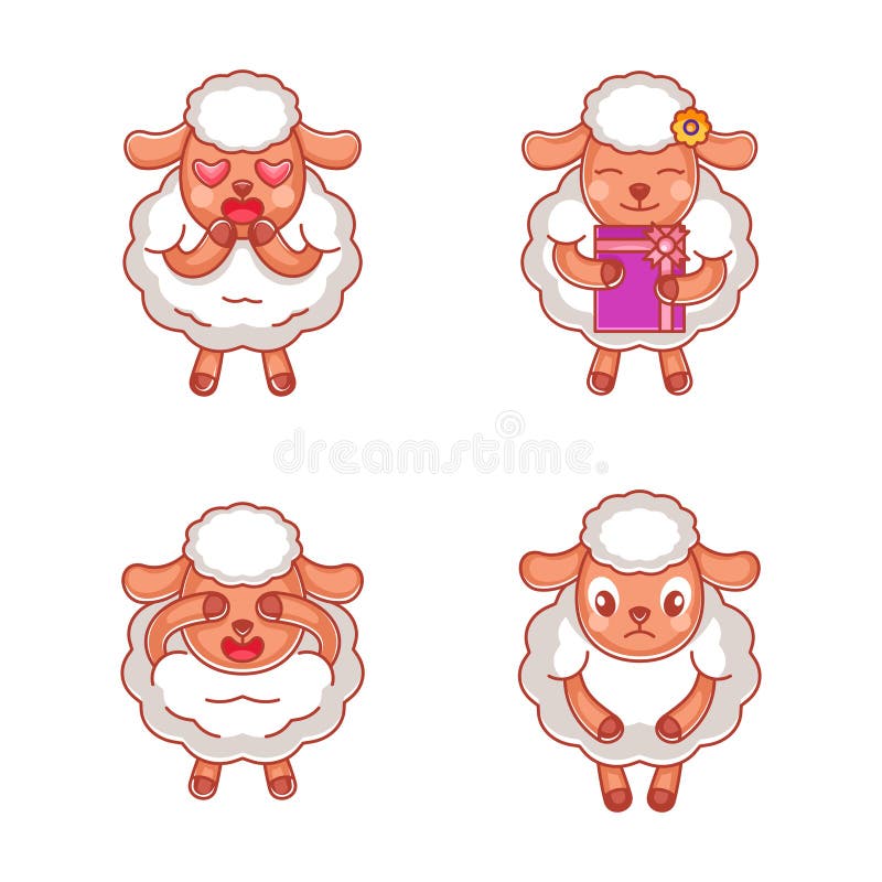 Cute Sheep Cartoon Style Set Stock Vector - Illustration of cute ...