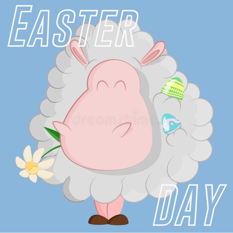 Cute Sheep for Celebrating with Colored Eggs for Easter Stock Vector ...