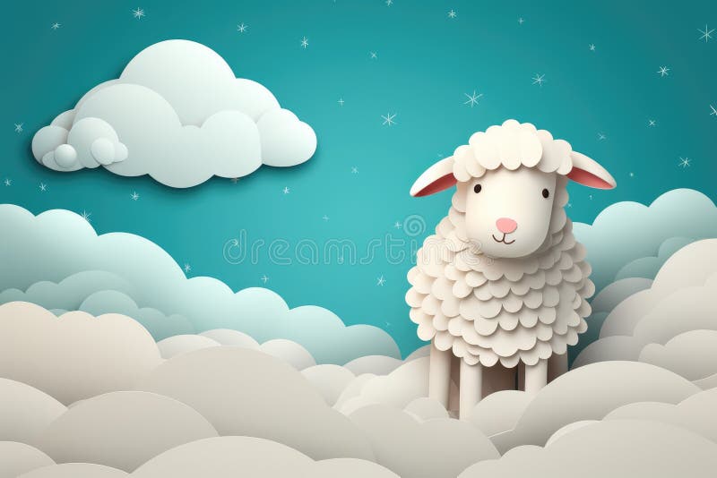 Cute Sheep in Cloud Paper Art AI Generated Stock Illustration ...