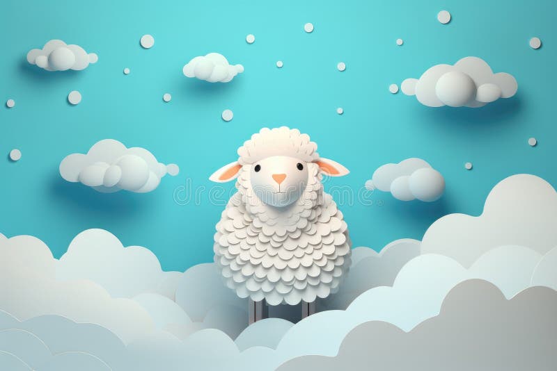 Cute Sheep in Cloud Paper Art AI Generated Stock Illustration ...