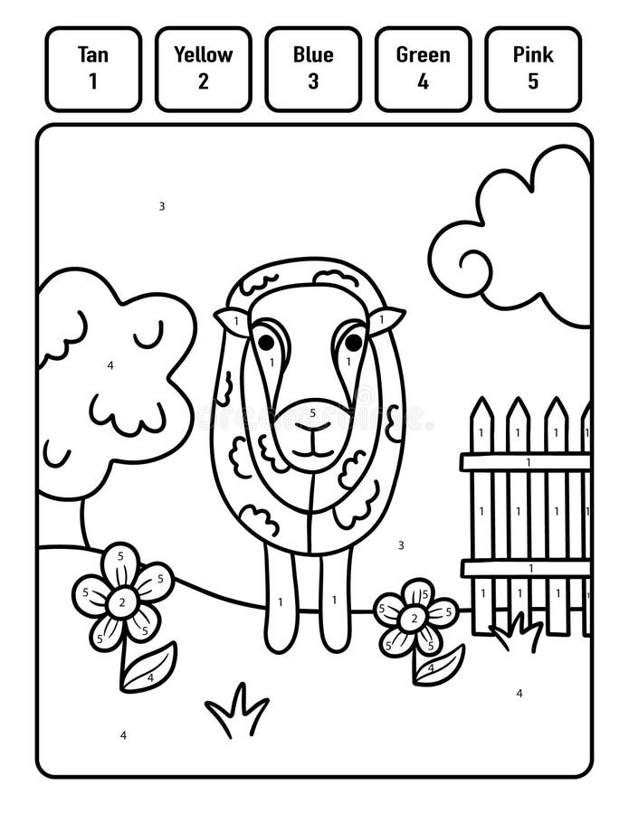 A Cute Sheep Color by Number Coloring Activity Worksheet for Chlidren ...