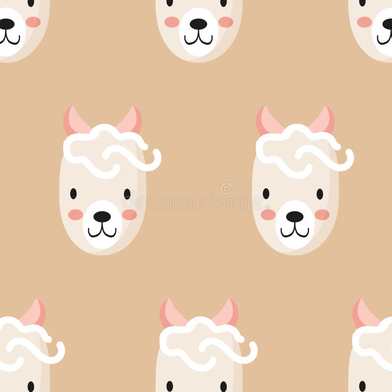 Cute Sheep Face Seamless Pattern, Lamb Muzzle, Head. Cartoon Vector ...