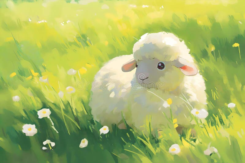 Cute Sheep on the Field Created with Generative Ai Technology Stock ...