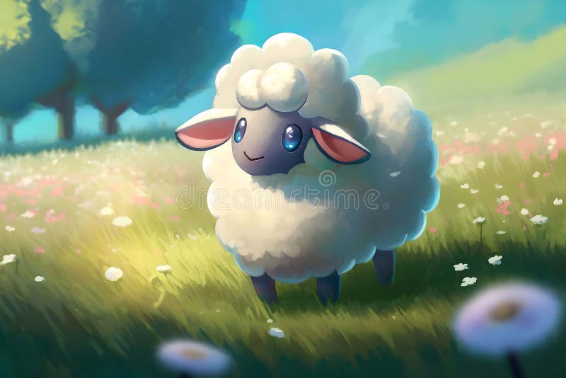 Cute Sheep on the Field Created with Generative Ai Technology Stock ...