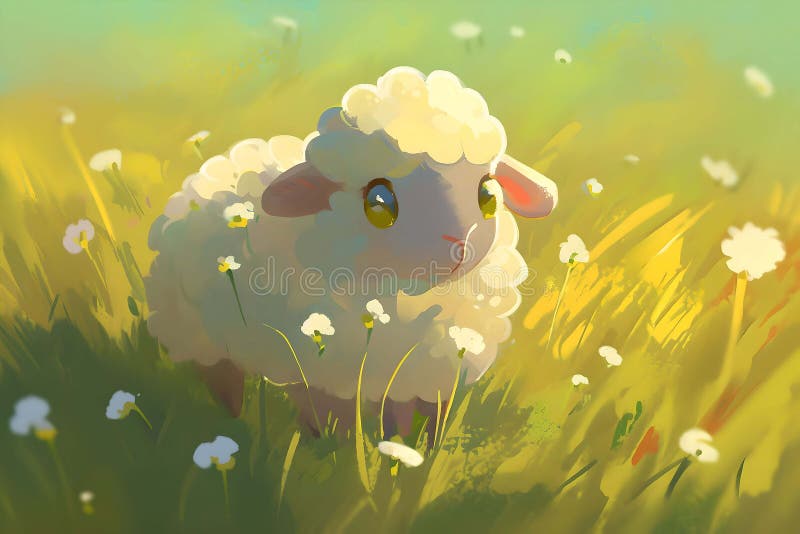 Cute Sheep on the Field Created with Generative Ai Technology Stock ...