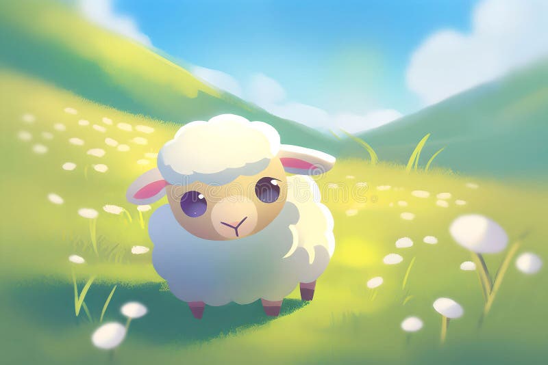 Cute Sheep on the Field Created with Generative Ai Technology Stock ...